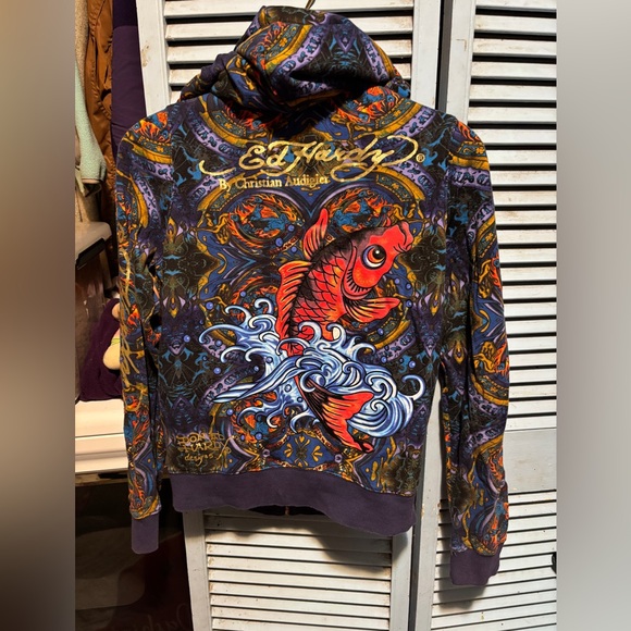 Ed Hardy | Jackets & Coats | Ed Hardy Multicolor Koi Fish Hoodie | Poshmark